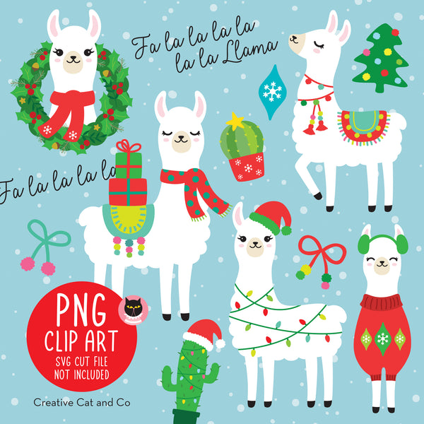 Christmas Llama Alpaca PNG Clip Art Bundle | CreativeCatandCo