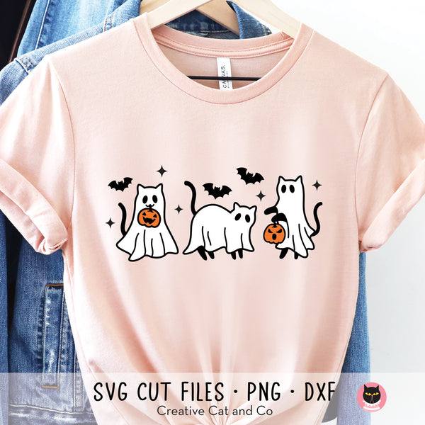 Halloween Cat Ghosts Trick or Treat SVG Cut File | CreativeCatandCo