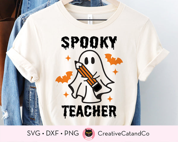 Teacher Halloween Spooky Teacher with Pencil SVG | CreativeCatandCo