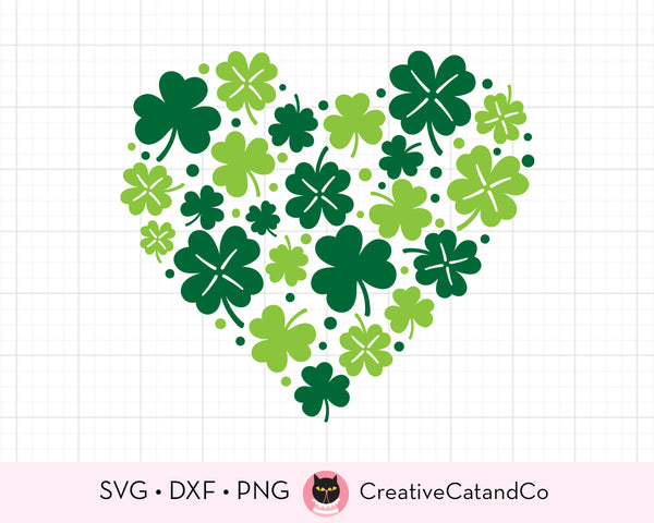St. Patrick's Day Clover Shamrock Heart Shape SVG | CreativeCatandCo