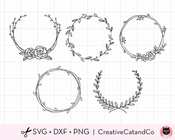 Hand Drawn Wreaths SVG Cut Files for Cricut | CreativeCatandCo