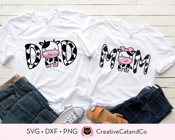Cow Mom Cow Dad Cow Birthday Family SVG Files | CreativeCatandCo