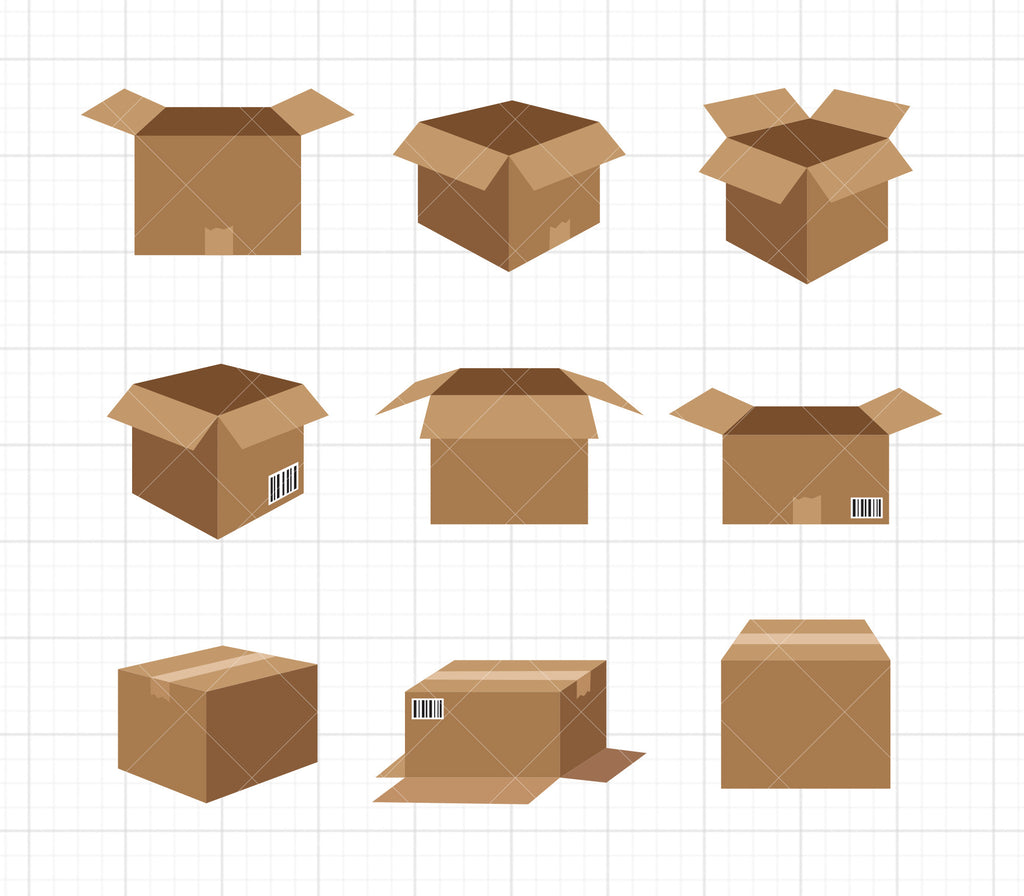 Cardboard Boxes SVG PNG DXF Bundle | Open & Closed Carton Box Clipart ...