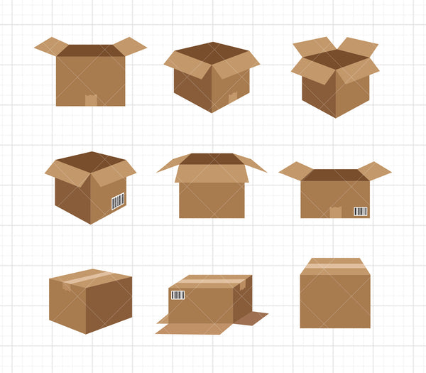 Cardboard Boxes SVG PNG DXF Bundle | Open & Closed Carton Box Clipart ...
