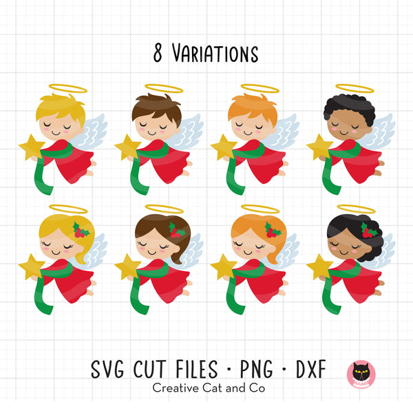 Little Boy and Girl Christmas Angels with Star SVG | CreativeCatandCo