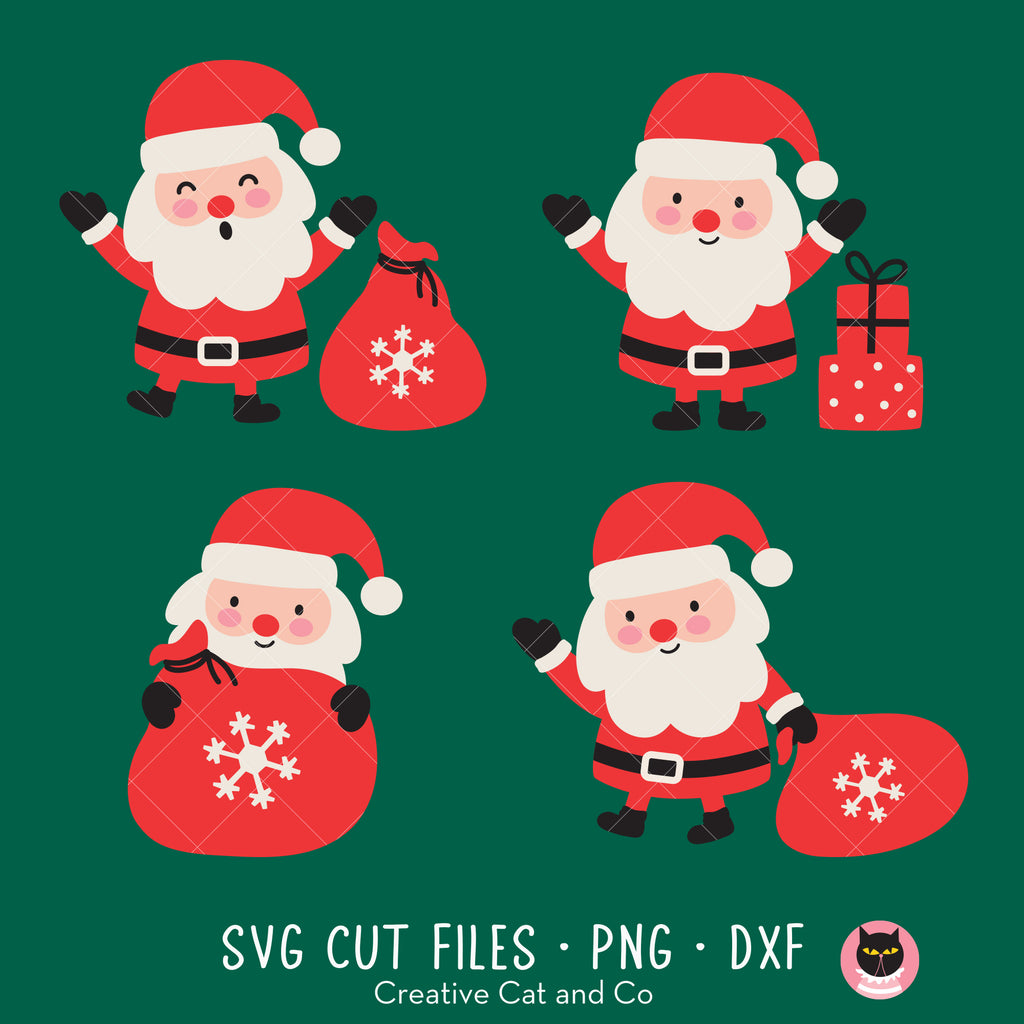 Santa Claus with Christmas Gifts SVG PNG Clip Art | CreativeCatandCo