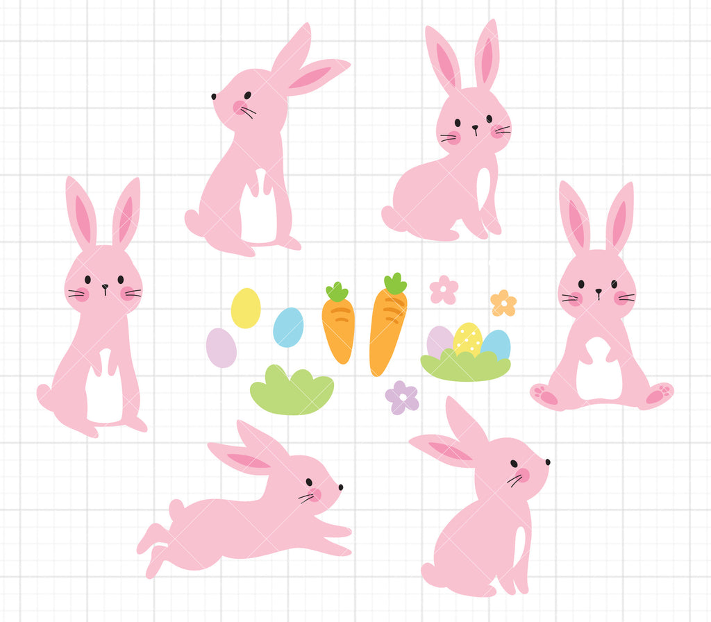 Cute Easter Bunny Bundle SVG PNG DXF | Cartoon Rabbit Easter Clipart ...