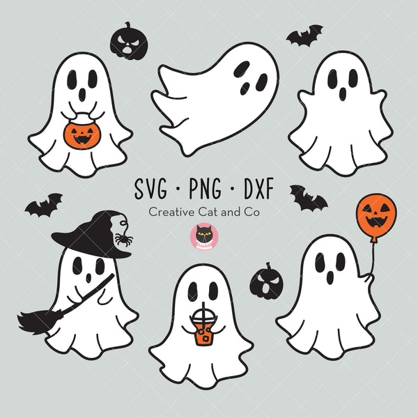 Cute Halloween Ghosts Bundle Set SVG | CreativeCatandCo