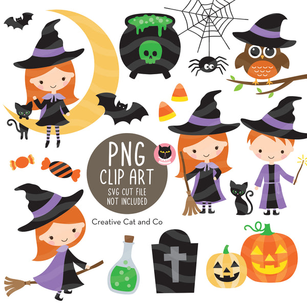 Halloween Witch & Wizard PNG Clip Art Bundle | CreativeCatandCo