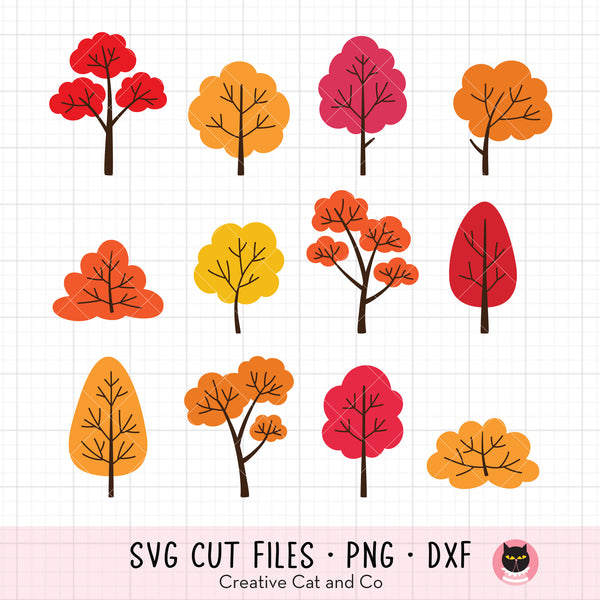 Fall Autumn Minimalist Trees SVG DXF PNG Clipart | CreativeCatandCo