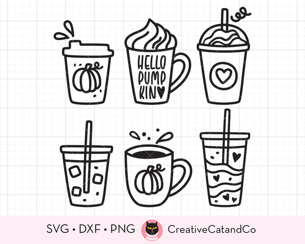 Fall Pumpkin Spice Latte Coffee Outline for Coloring SVG | CreativeCatandCo