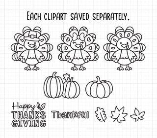 Fall Thanksgiving Turkeys Pumpkins Outline SVG | CreativeCatandCo