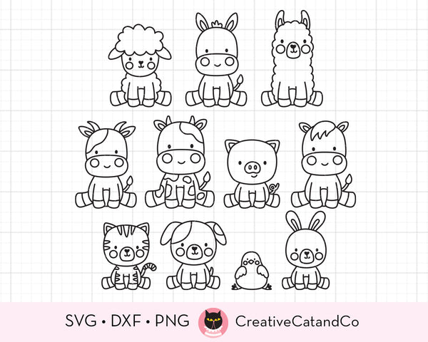 Farm Barn Animal Outlines Kid Coloring SVG Files | CreativeCatandCo