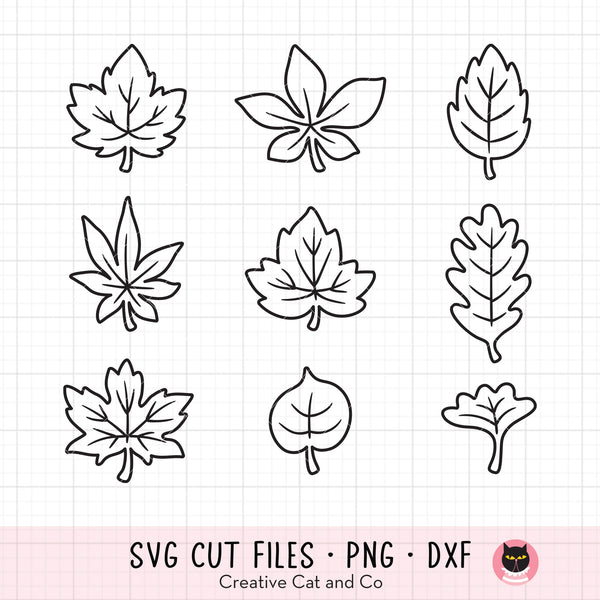 Maple Leaves Outline Drawing SVG DXF PNG | CreativeCatandCo