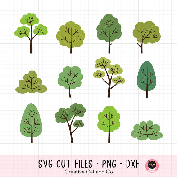 Minimalist Trees SVG DXF PNG Clipart | CreativeCatandCo