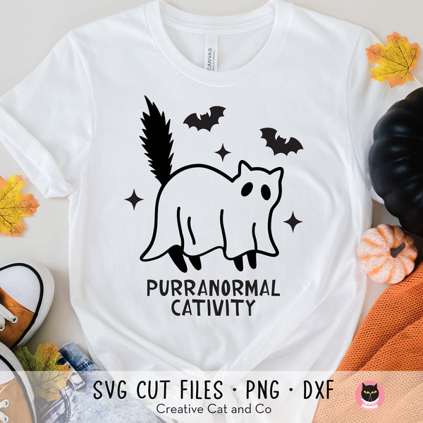 Purranormal Cativity Funny Halloween Ghost Cat SVG Cut Files ...