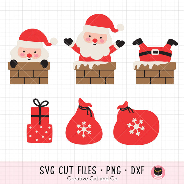 Santa Down the Chimney with Christmas Gifts SVG PNG | CreativeCatandCo