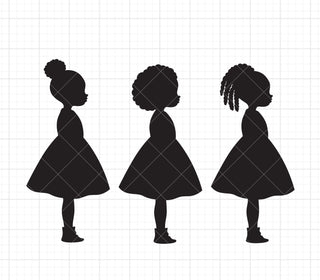 Little Black Girls Silhouette SVG PNG DXF | Side View Girls in Dresses ...