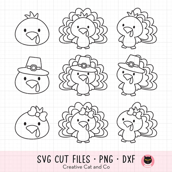 Thanksgiving Turkey Outlines for Kids Coloring SVG DXF PNG ...