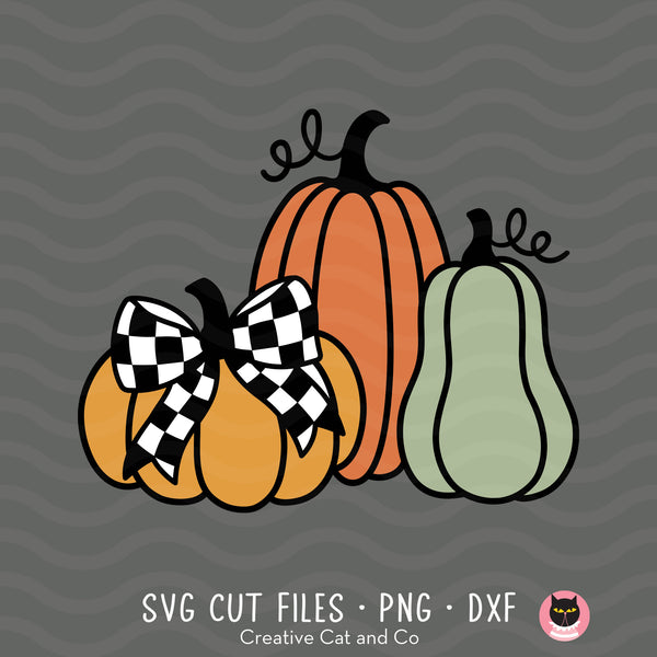 Group of Three Decorative Pumpkins with Bow SVG PNG | CreativeCatandCo