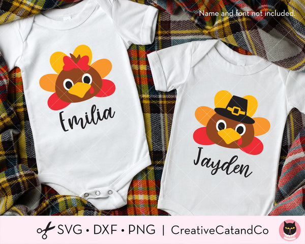 Boy and Girl Thanksgiving Turkey Faces SVG Files | CreativeCatandCo