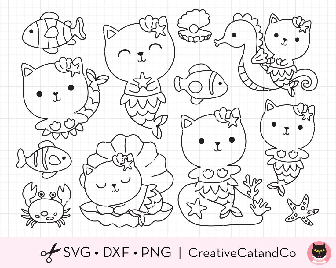pusheen cat mermaid coloring pages
