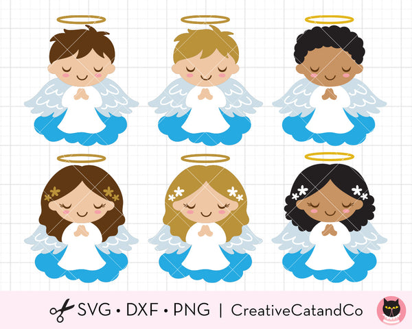 Praying Boy and Girl Baptism Angels SVG Files | CreativeCatandCo