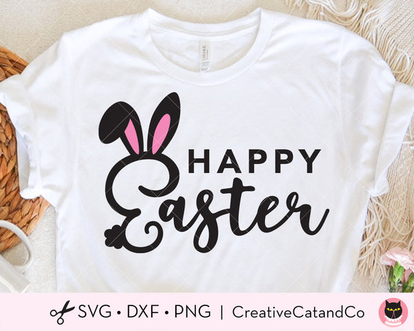 Free Happy Easter with Bunny Ears SVG Files | CreativeCatandCo