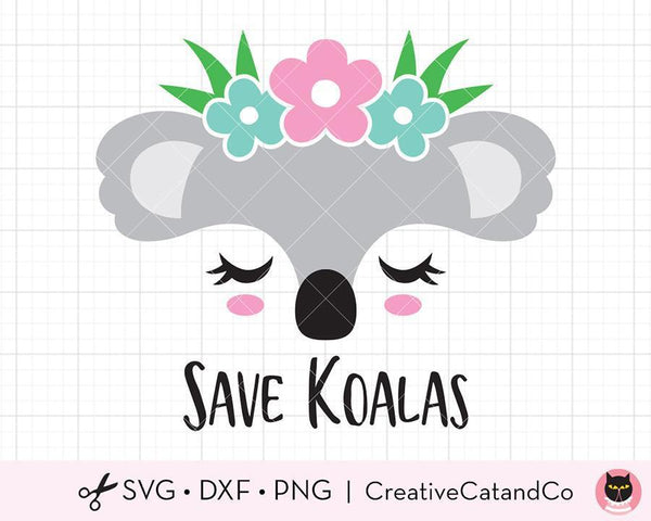Koala Face with Flowers SVG Cut Files | CreativeCatandCo