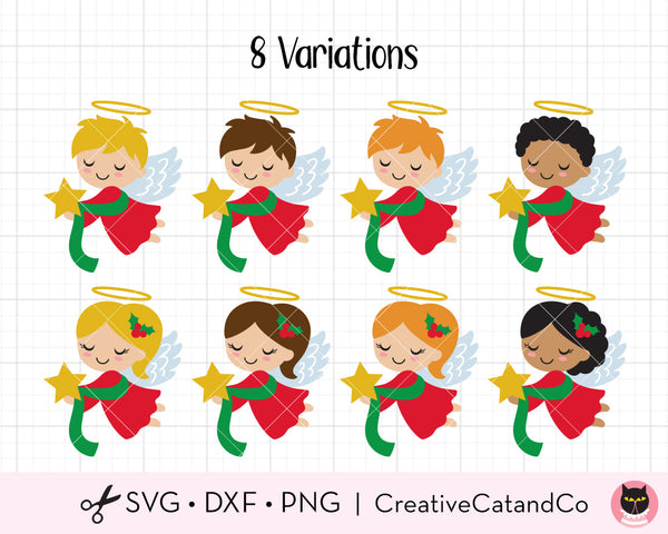 Little Boy and Girl Christmas Angels with Star SVG | CreativeCatandCo