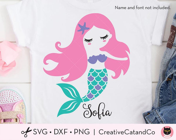 Little Mermaid Princess with Pink Hair SVG Files | CreativeCatandCo