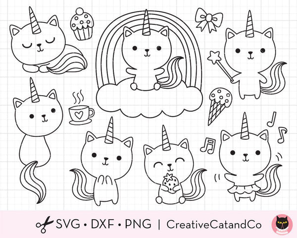 Outline Caticorn for Coloring SVG Cut Files | CreativeCatandCo