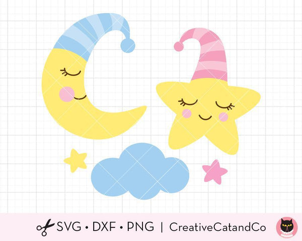 Sleeping Moon and Star Nursery SVG Cut Files | CreativeCatandCo