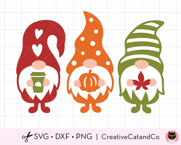 Three Fall Season Gnomes with Pumpkin SVG Files | CreativeCatandCo