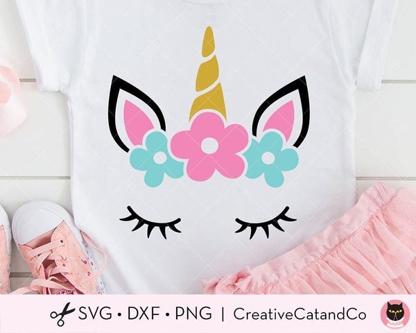 Unicorn Face with Flowers SVG Cut Files | CreativeCatandCo